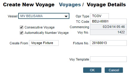IMOS - Creating a New Voyage from a Voyage Fixture